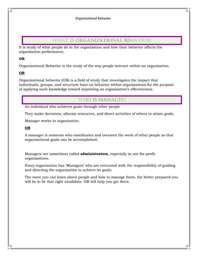 Organizational Behavior Notes.pdf | Executive Leadership & Management ...
