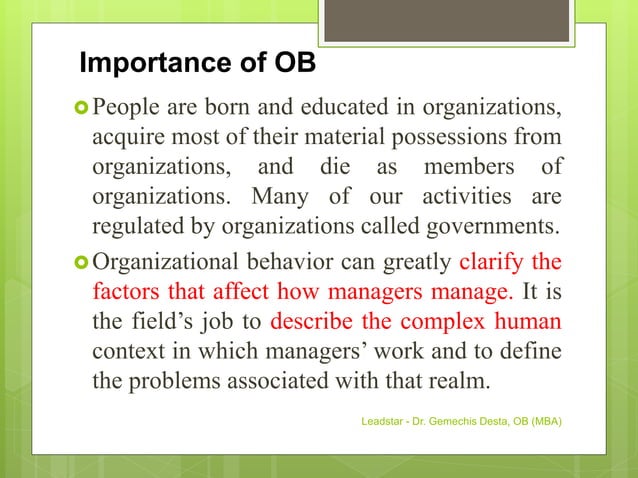 Organizational behavior ppt | PPTX | Business Administration | Business