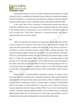 Organizational behaviour sampe by Global Assignment Help | PDF