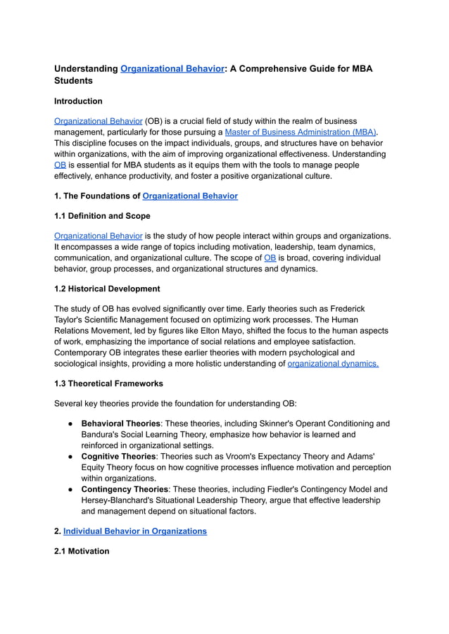 Organizational Behaviour Questions and Answers | PDF