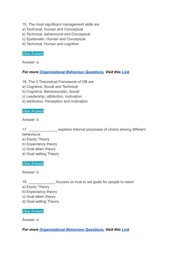 Organizational Behaviour Questions and Answers | PDF