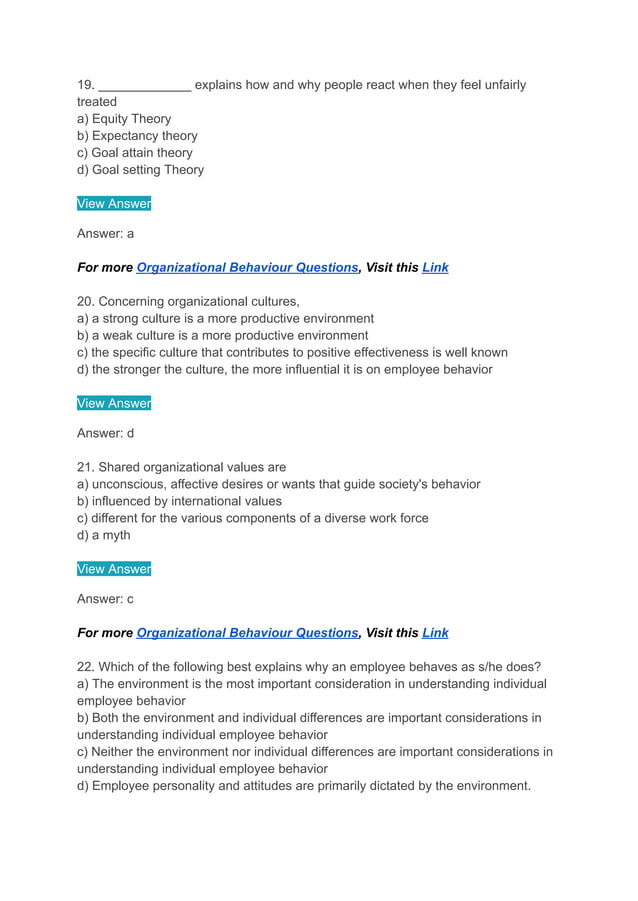 Organizational Behaviour Questions and Answers | PDF