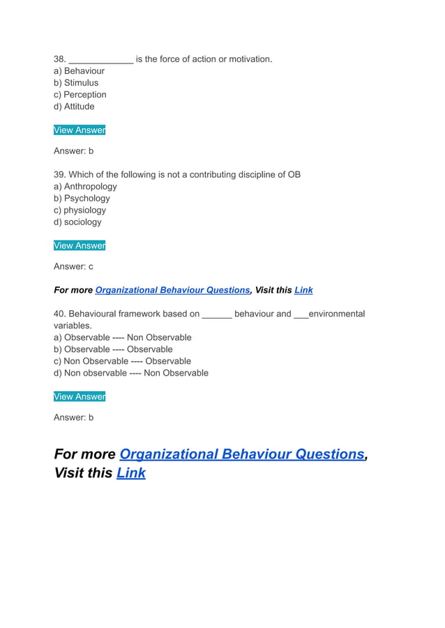 Organizational Behaviour Questions and Answers | PDF
