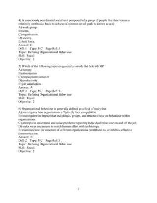 Question Bank for Organizational Behaviour, 8th Canadian Edition ...