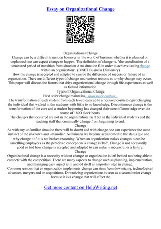 Organizational Change Essay | PDF