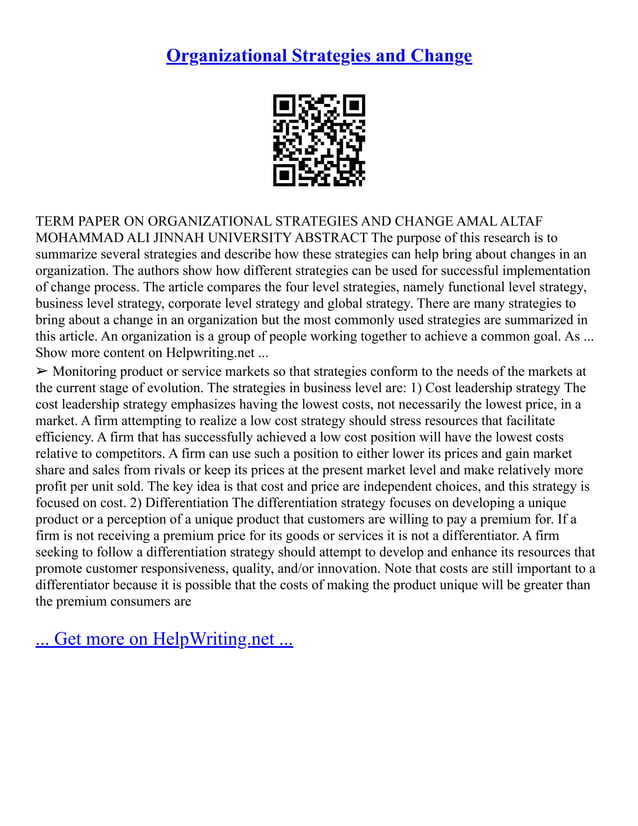 Organizational Change Plan | PDF