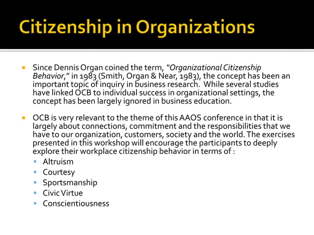 Organizational citizenship behavior (ocb) | PPT