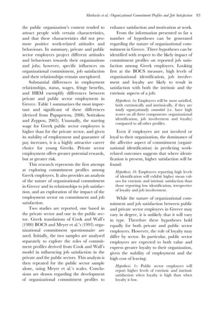 Organizational commitment profiles and job satisfaction among Greek private and public sector ...