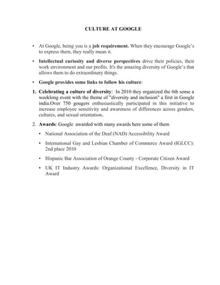 Organizational culture at google | DOCX