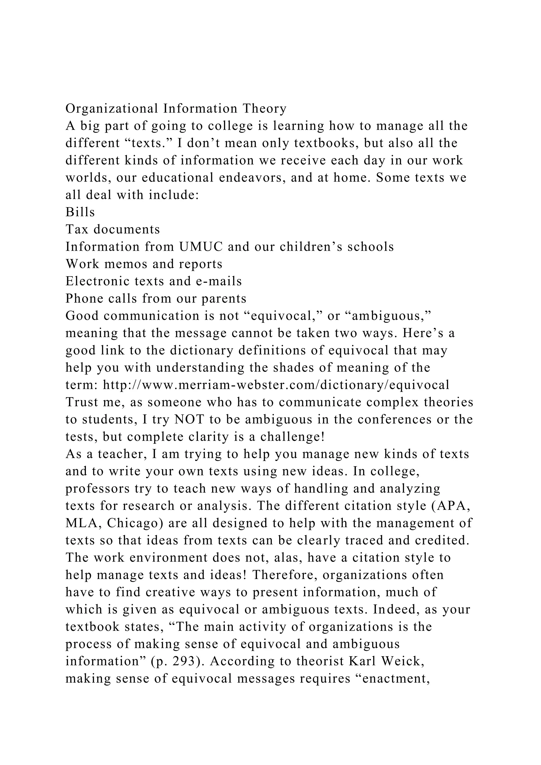 Organizational Information Theory A big part of going to college.docx