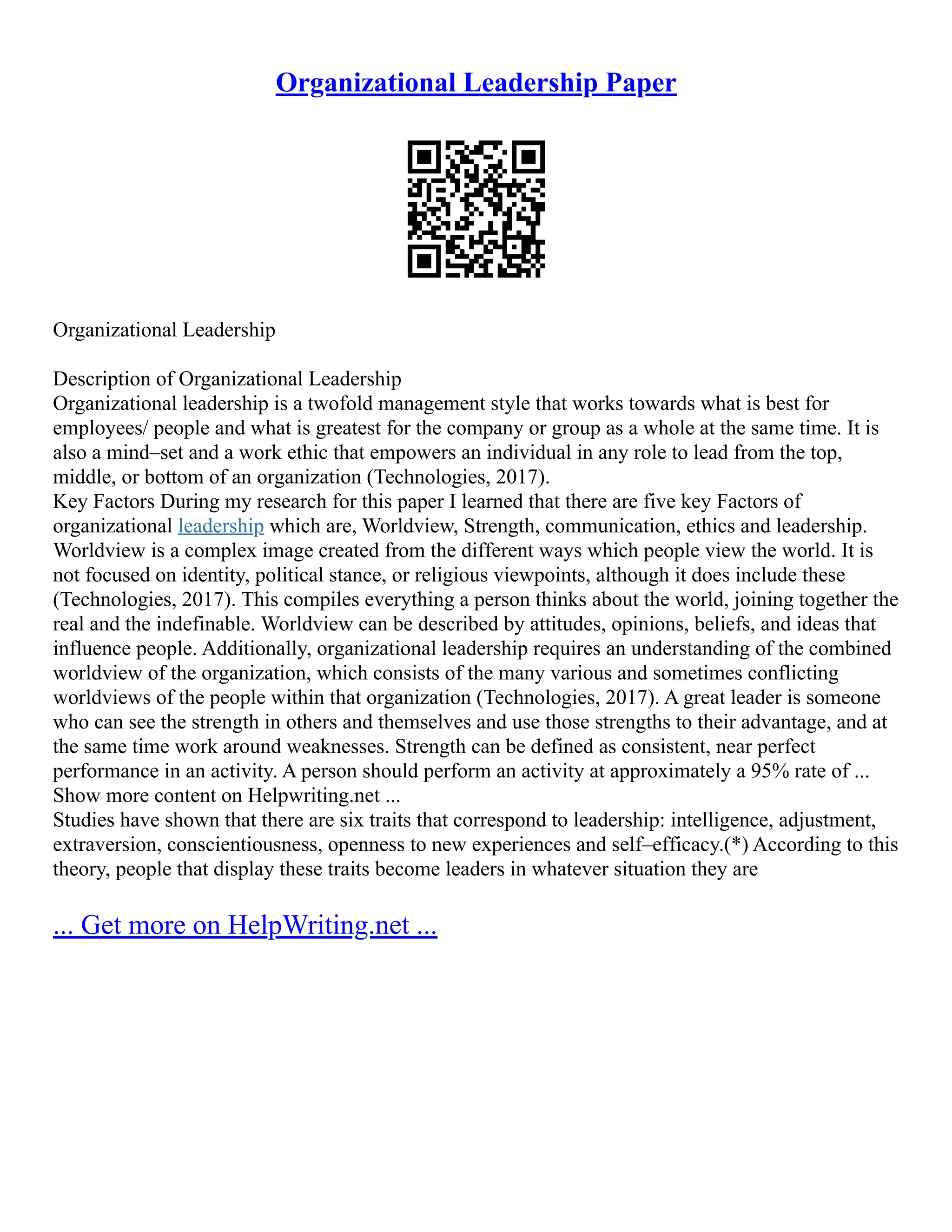 Organizational Leadership Versus Tactical Leadership Essay | PDF