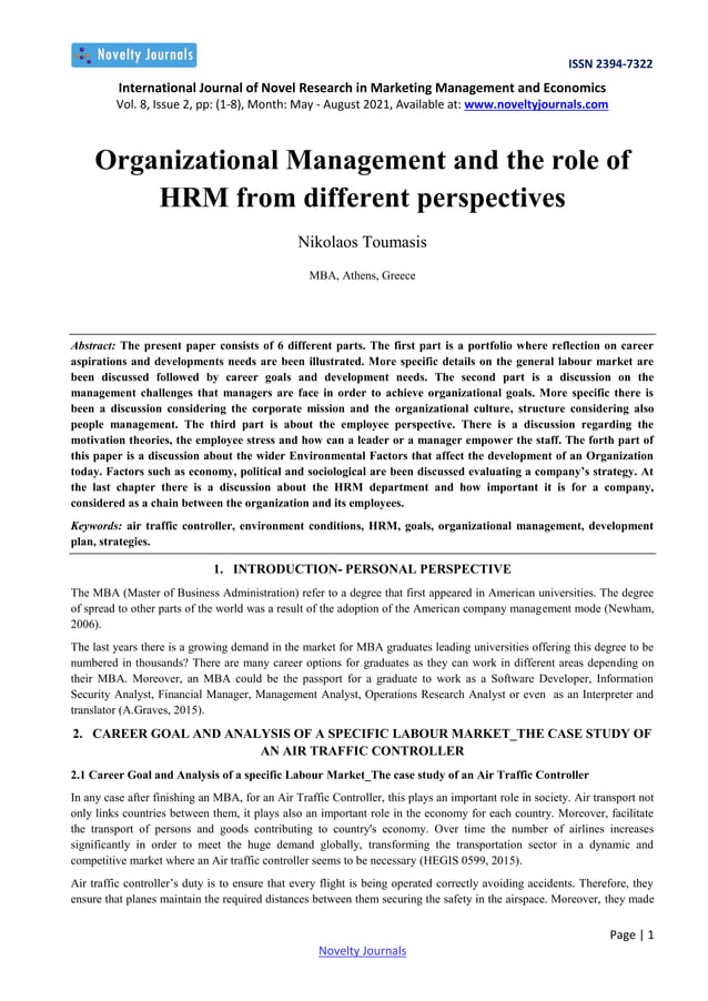 Organizational Management and the role of HRM from different perspectives | PDF