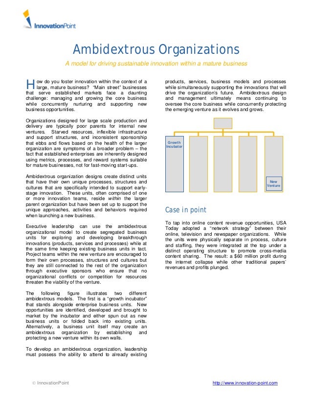 Organizational models for innovation