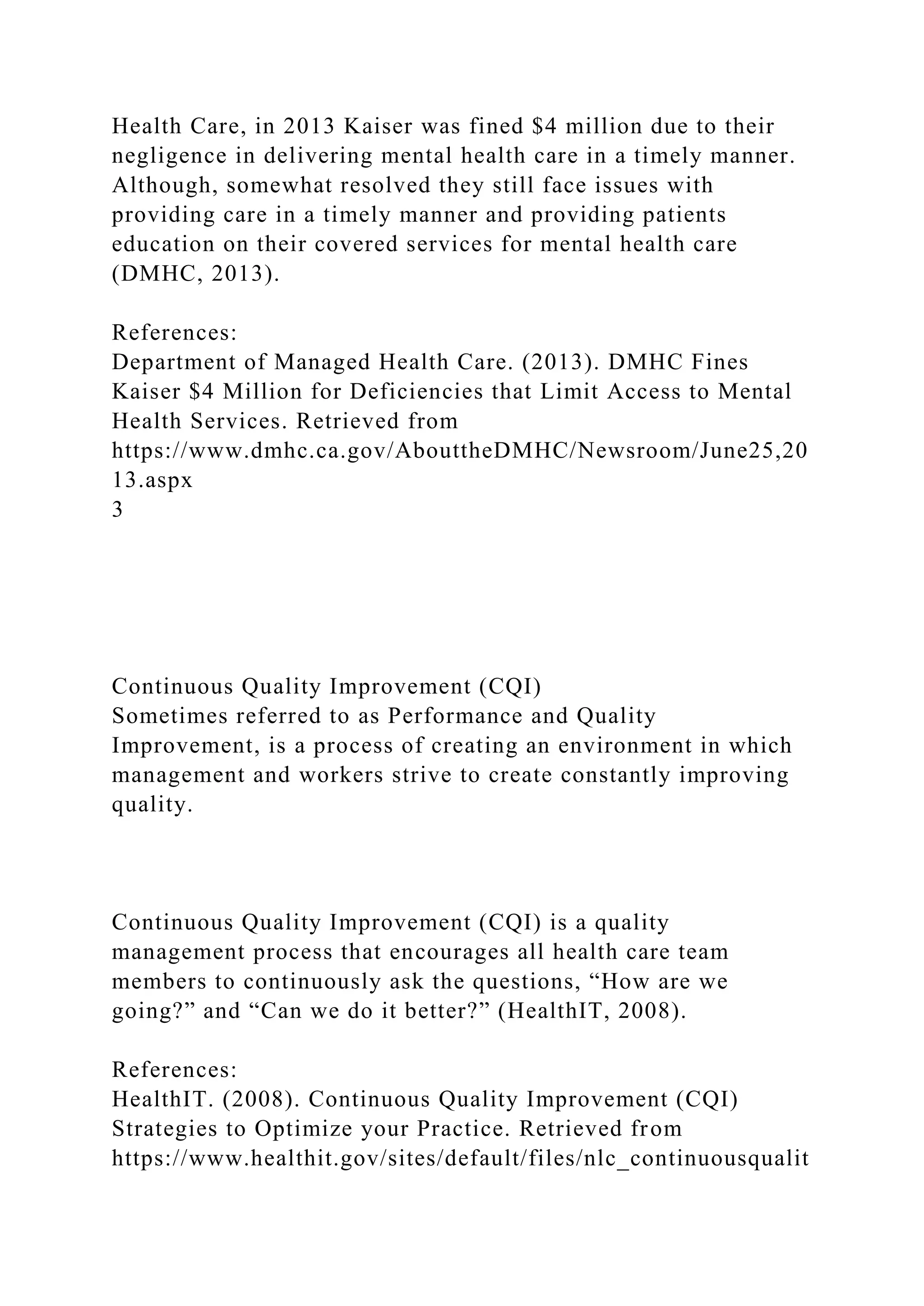 Organizational PDCA Kaiser PermanenteCQI & PDCAT.docx