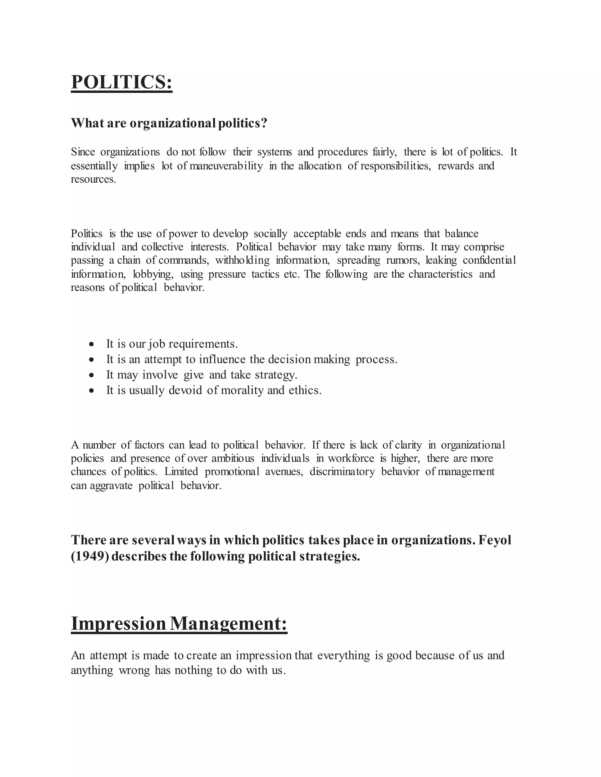 Organizational politics word assignment | DOCX