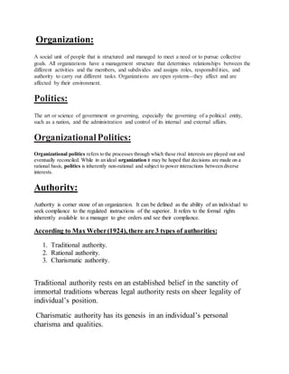 Organizational politics word assignment | DOCX