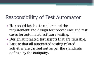 Organizational responsibilities and test automation | PPT