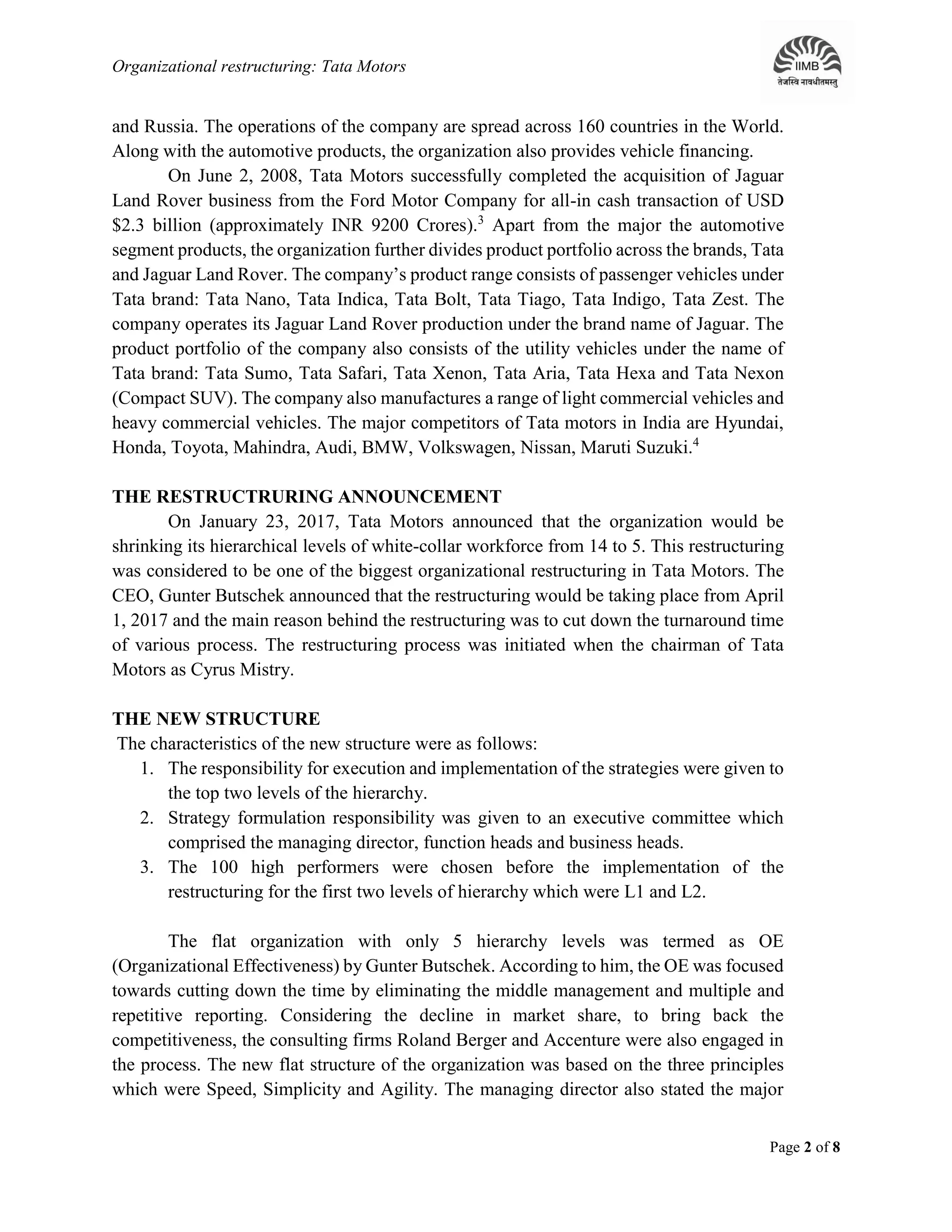 Organizational restructuring of Tata Motors | PDF