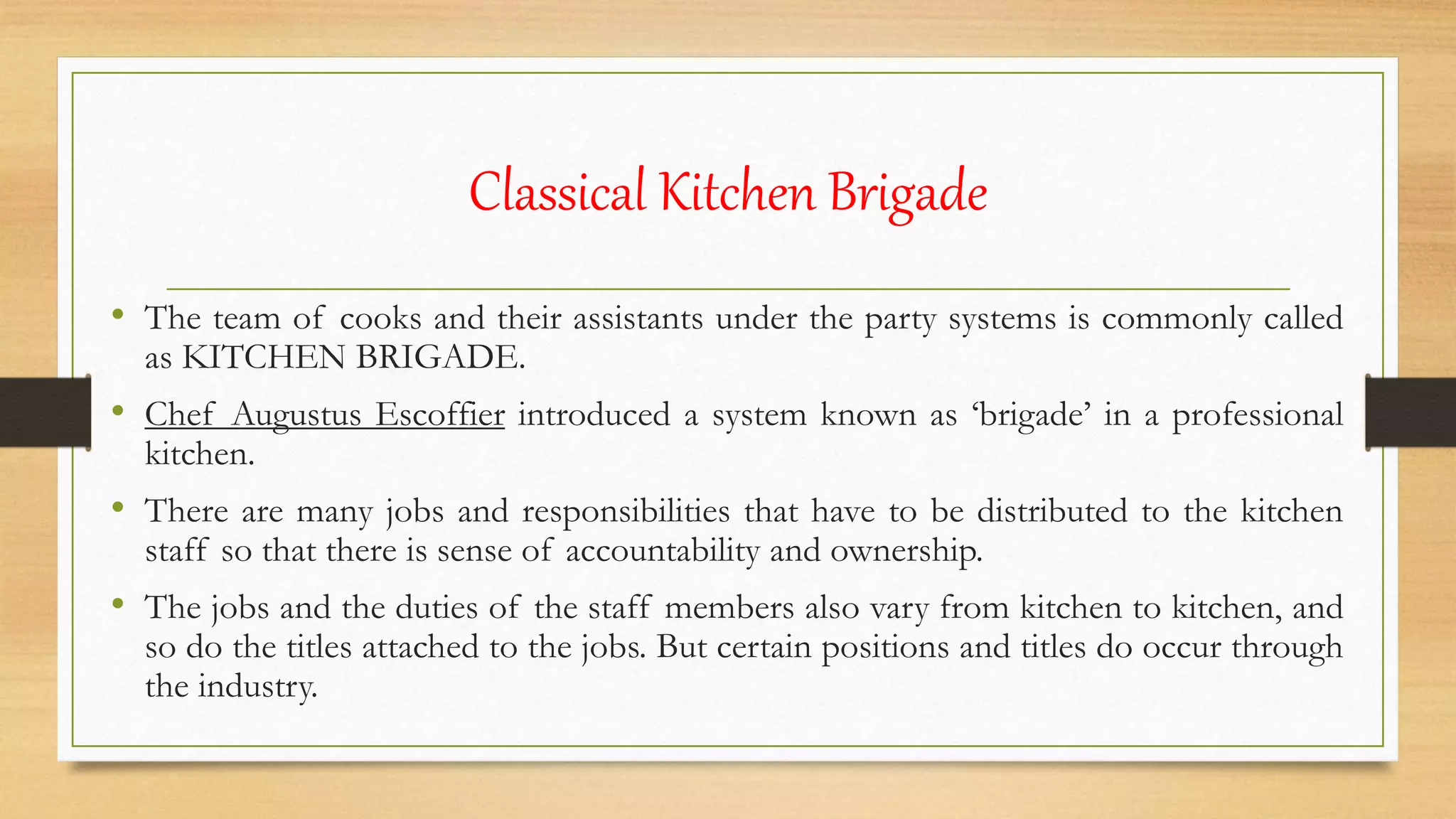 Organizational structure in kitchen | PPTX