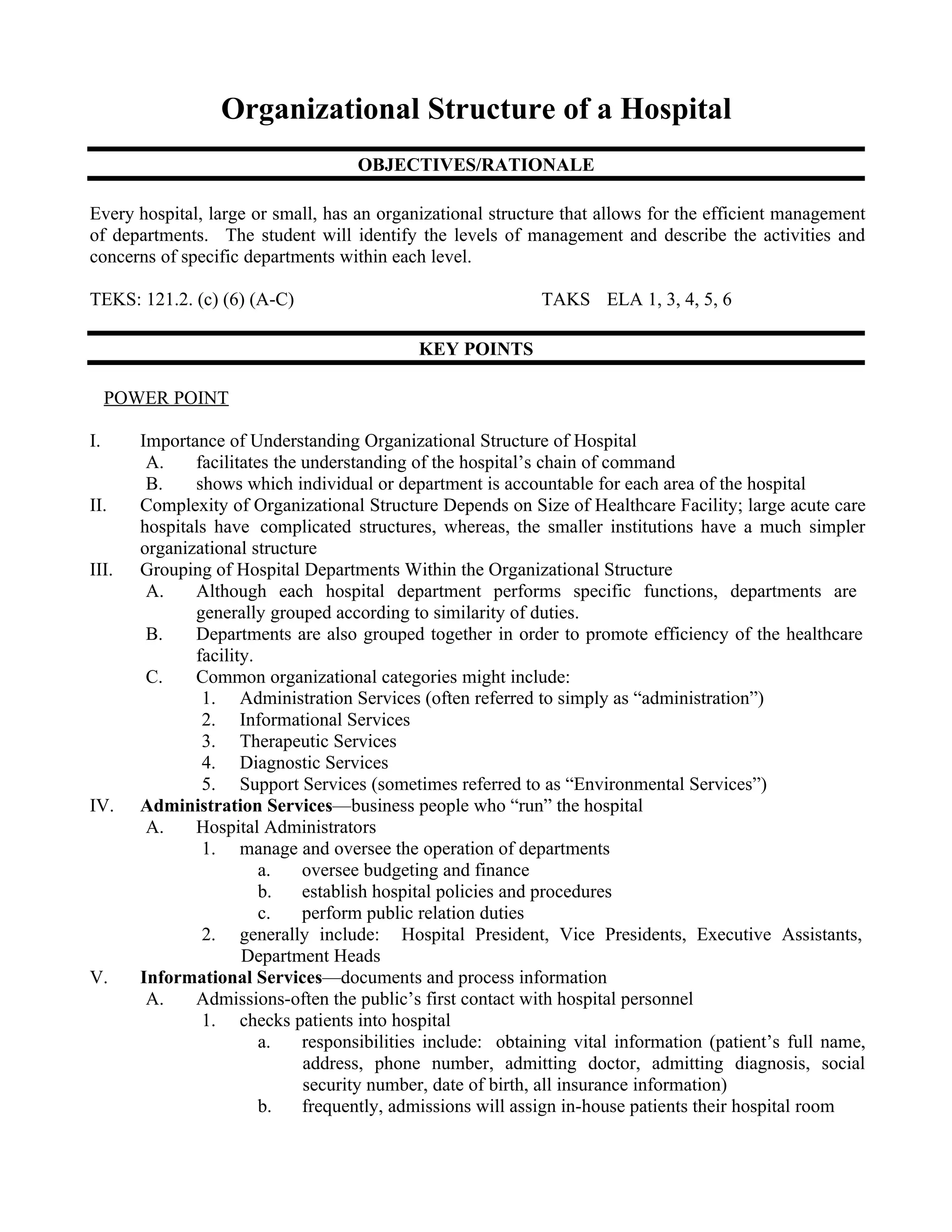 Organizational Structure Of A Hospital[1] | DOC
