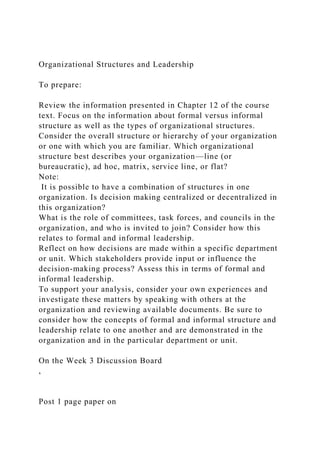 Organizational Structures and LeadershipTo prepareReview .docx
