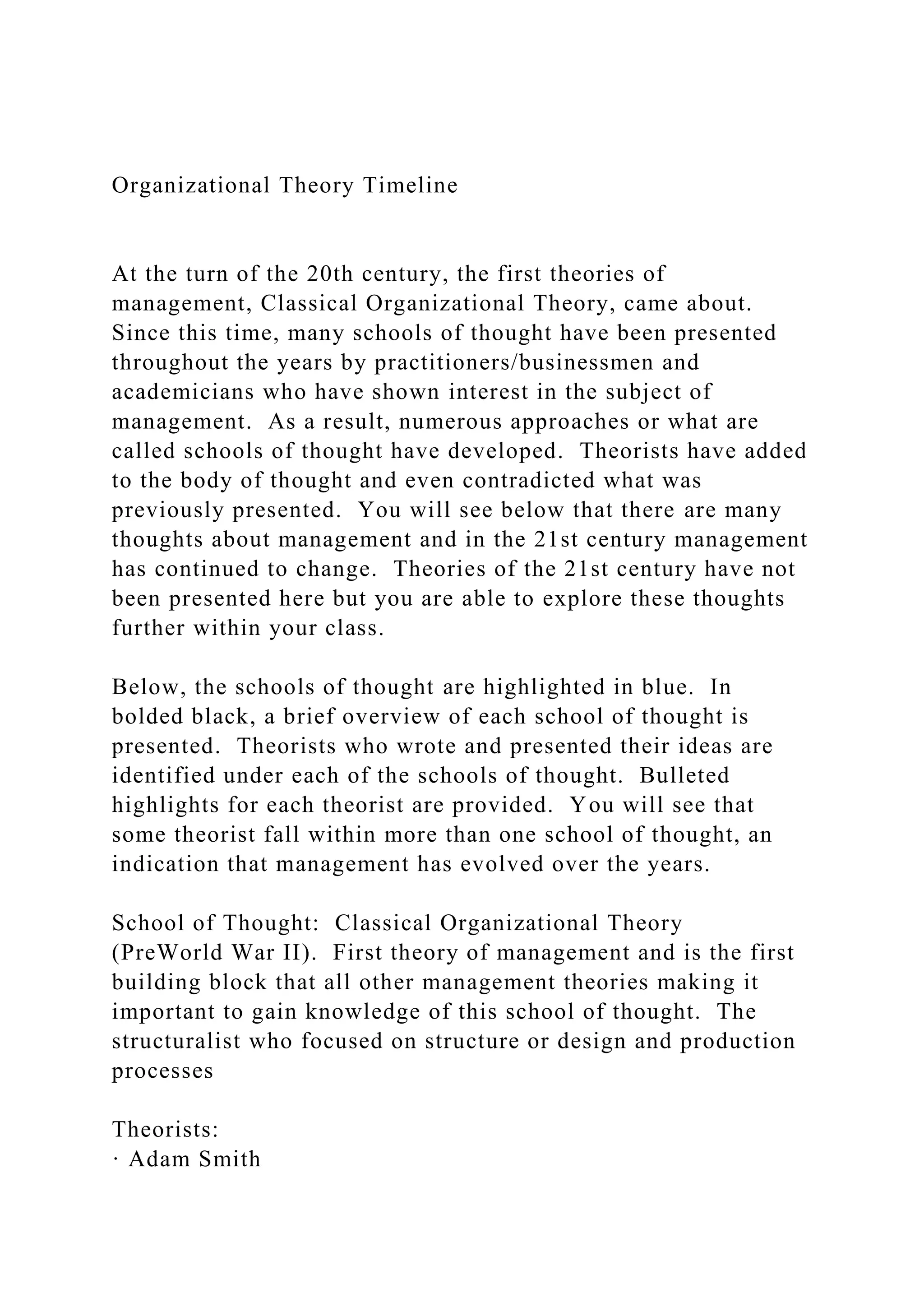 Organizational Theory TimelineAt the turn of the 20th centur.docx