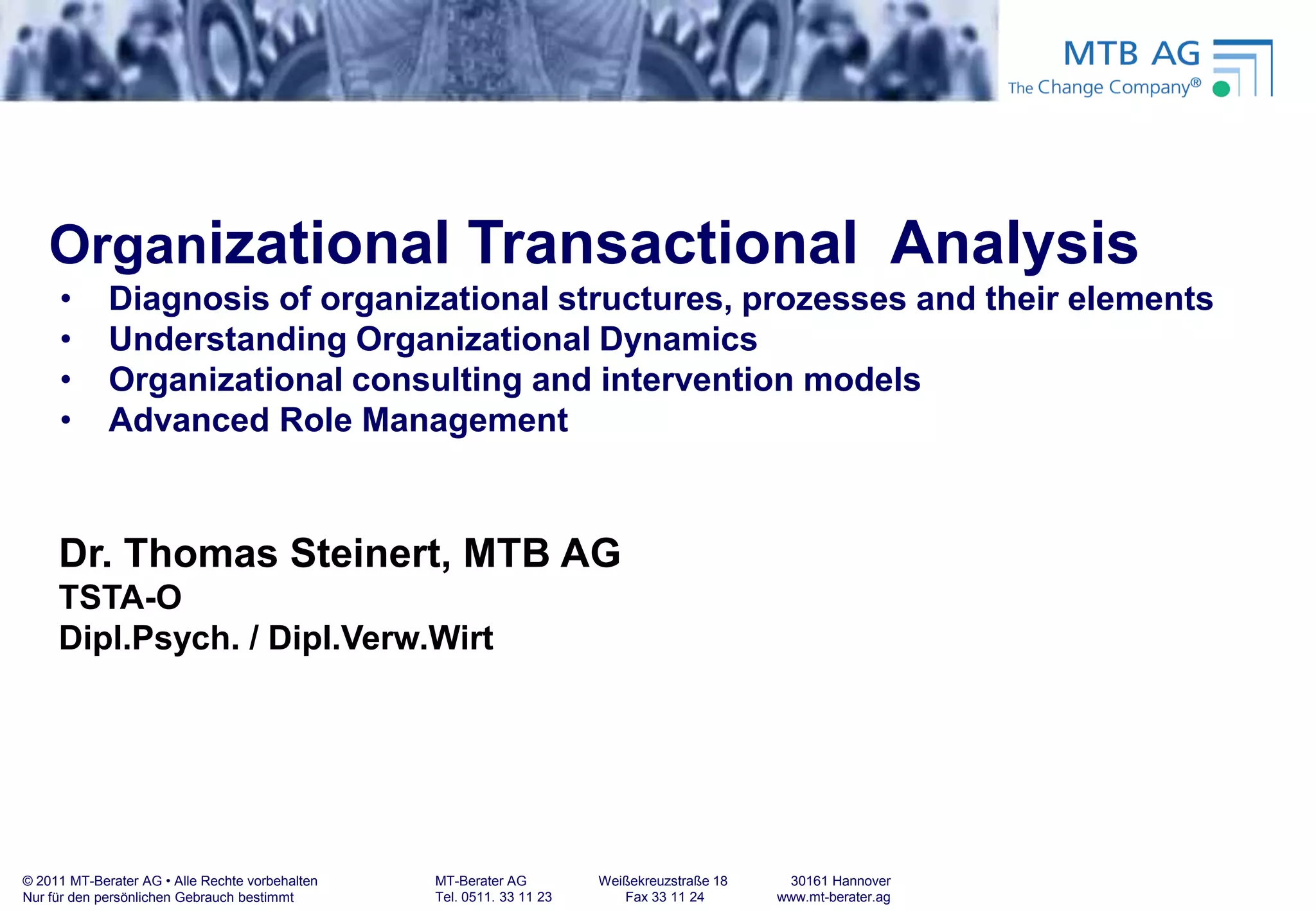 Organizational tranactional analysis (steinert) | PDF