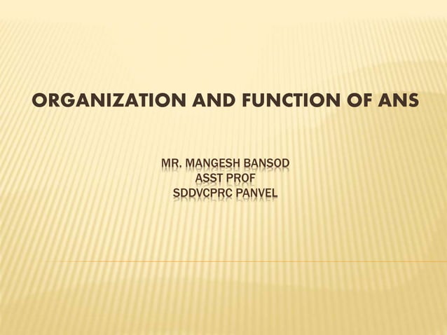 Organization and function of ans | PPTX | Brain and Nervous System Disorders | Diseases and ...