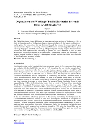 Organization and working of public distribution system in india a ...