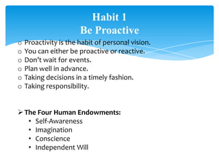 The 7 habits of highly effective people - Organization behaviour (ob) | PPT