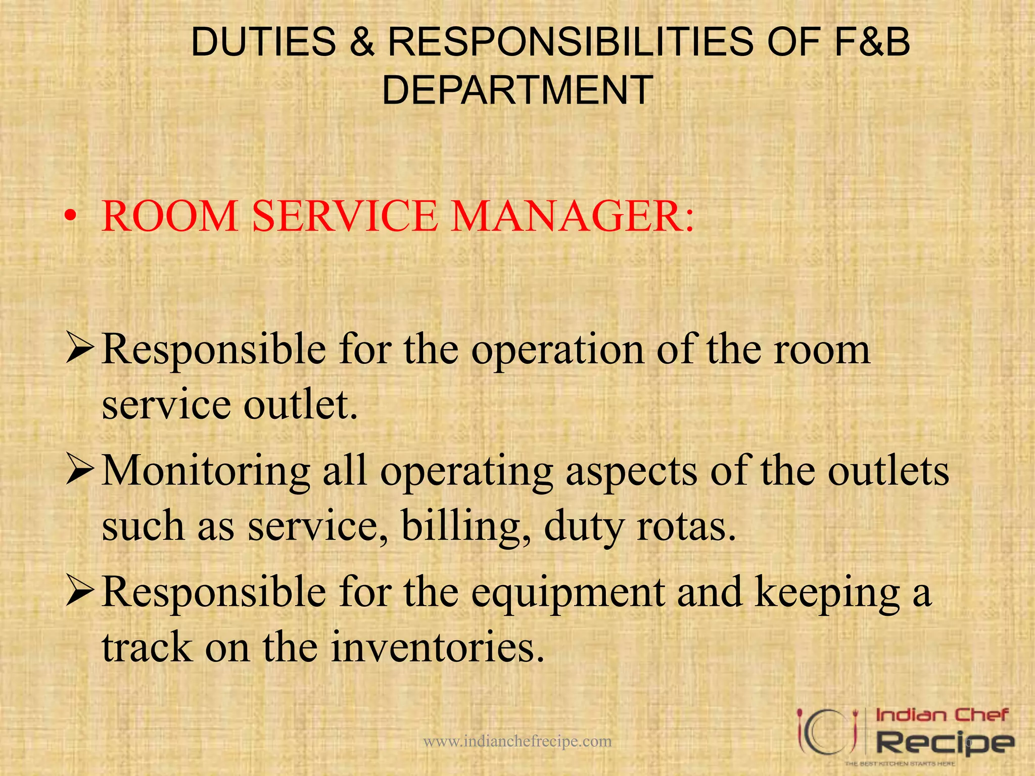 Organization chart of food and beverage department | PPTX