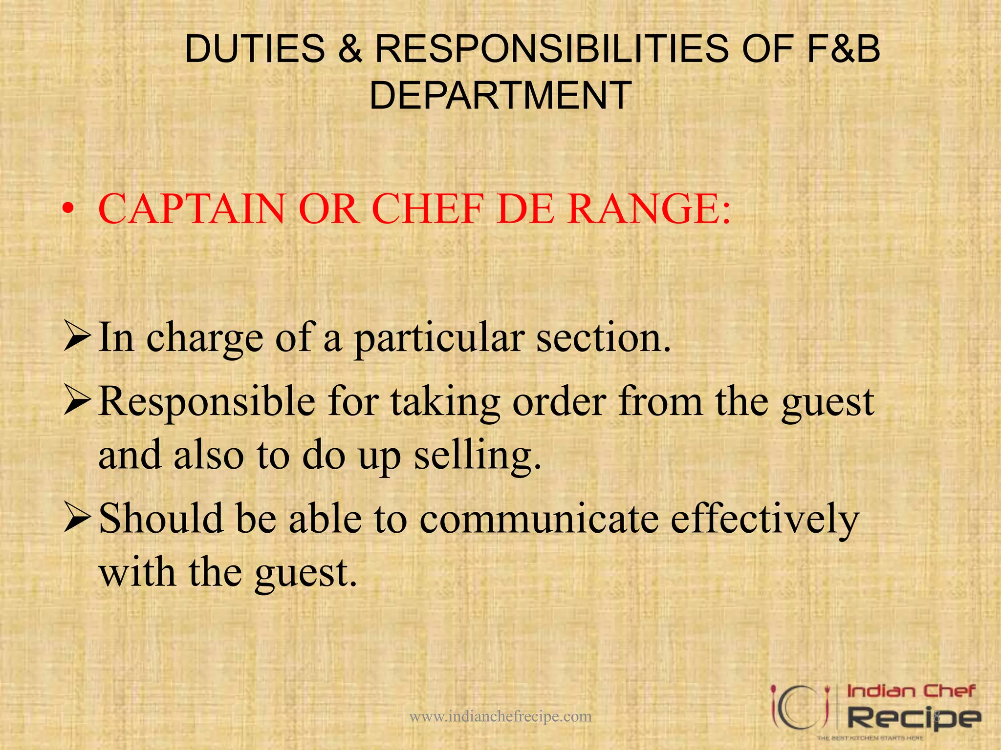 Organization chart of food and beverage department | PPTX