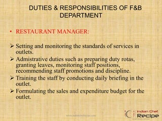 Organization chart of food and beverage department | PPTX