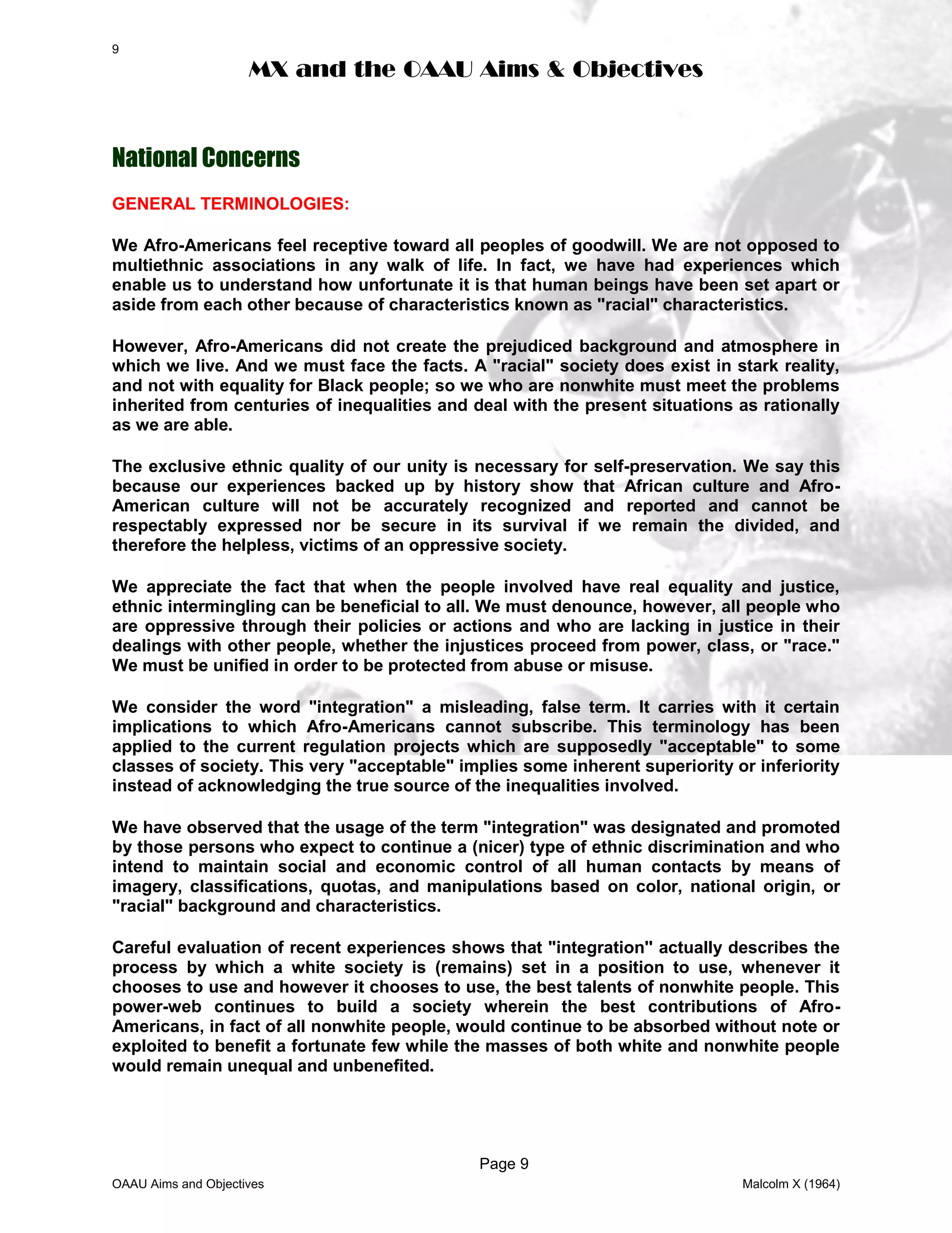 Organization of Afro-American Unity: MX and the OAAU Aims & Objectives ...