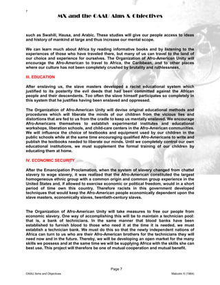 Organization of Afro-American Unity: MX and the OAAU Aims & Objectives ...