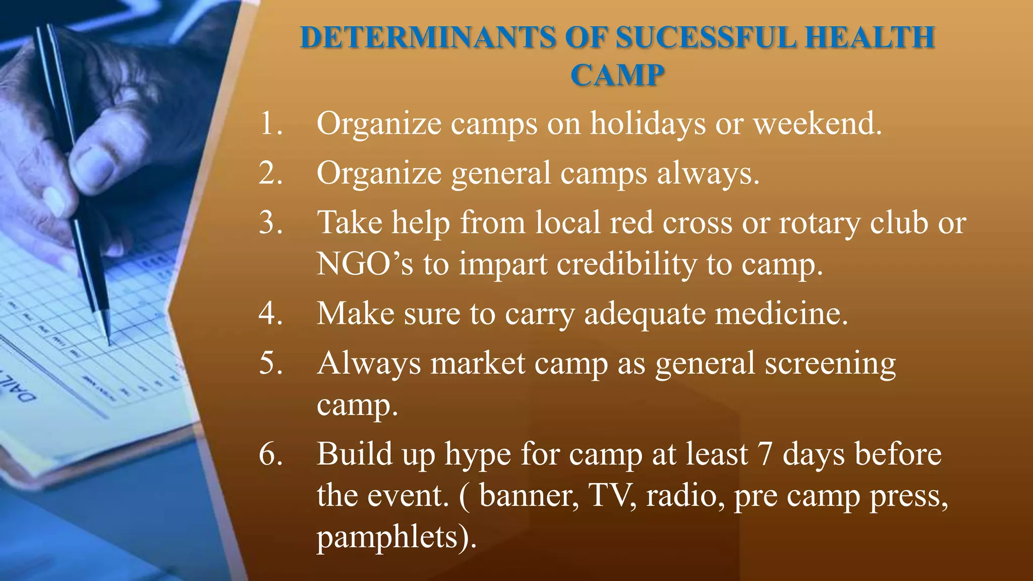 Role of community health nursing in Organization of clinics and camps ...