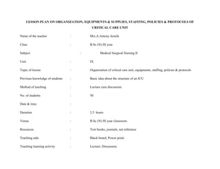 organization of critical care unit,staffing,policies & Protocols in CCU ...