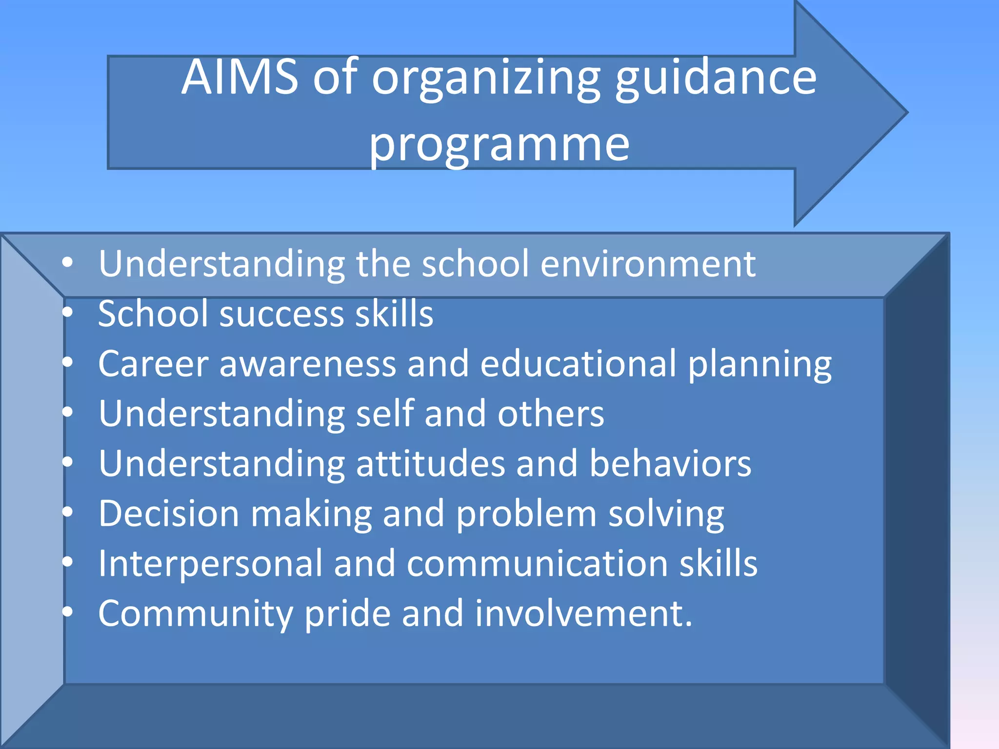 Organization of guidance programme in educational intuitions | PPTX
