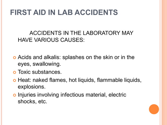 Organization of laboratory | PPTX | First Aid | Injuries