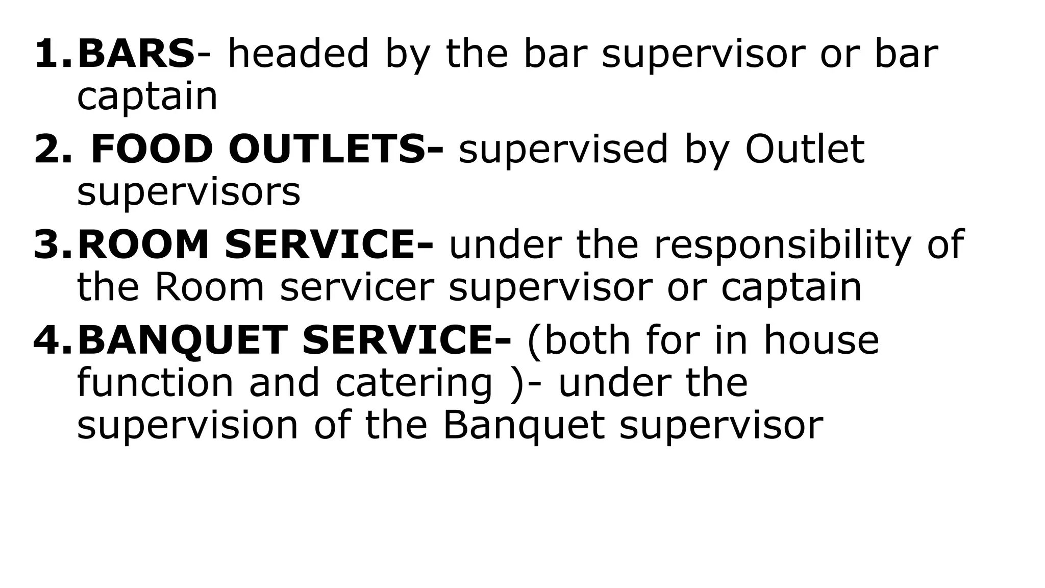 Organization of the food and beverage department 9 | PPTX