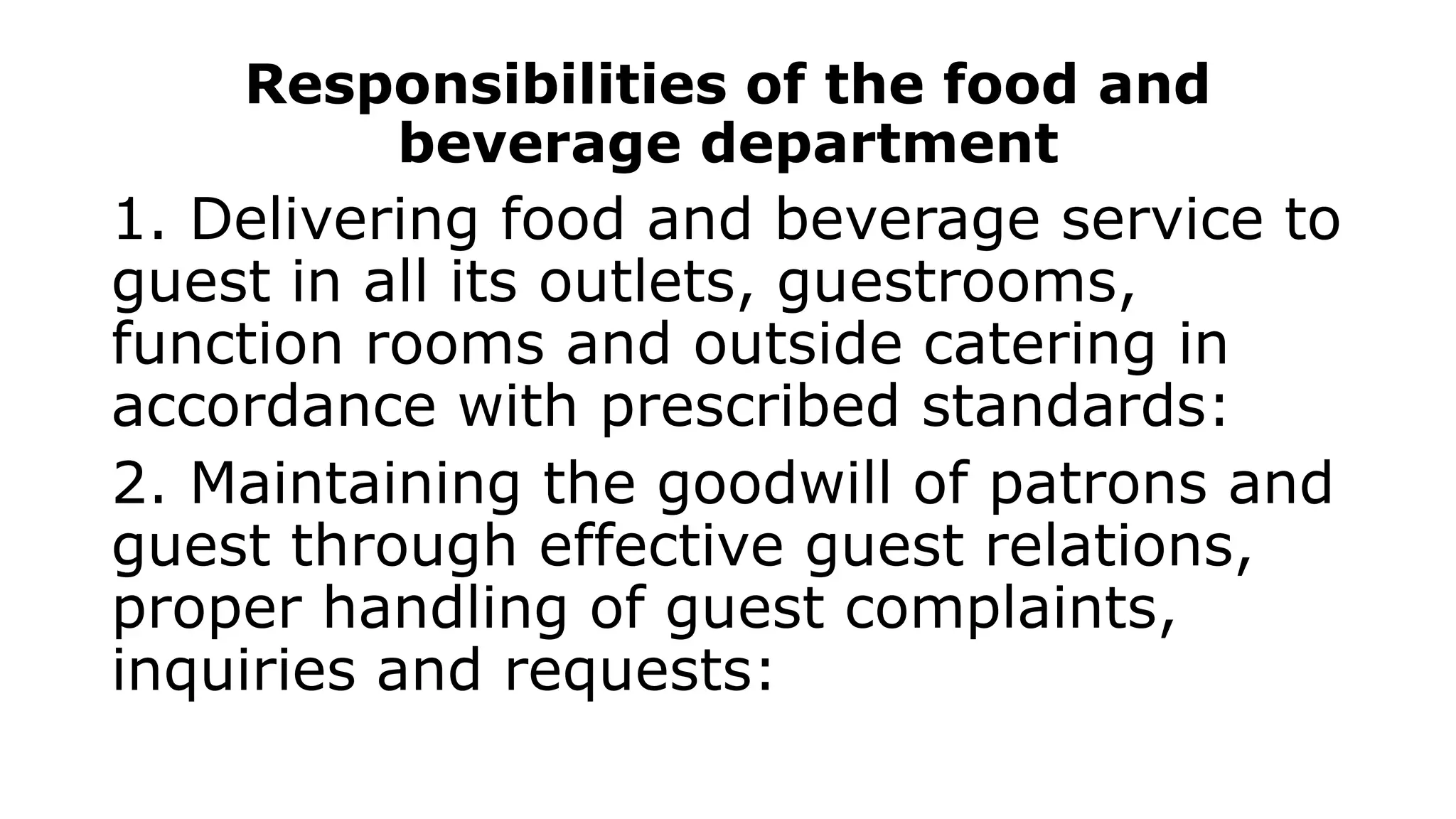 Organization of the food and beverage department 9 | PPTX