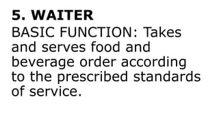 Organization of the food and beverage department 9 | PPTX