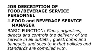Organization of the food and beverage department 9 | PPTX