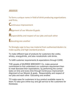 Organization plan of murree brewery | DOCX