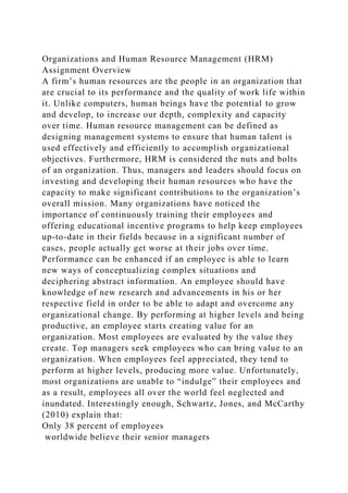 Organizations and Human Resource Management (HRM)Assignment Overvi.docx