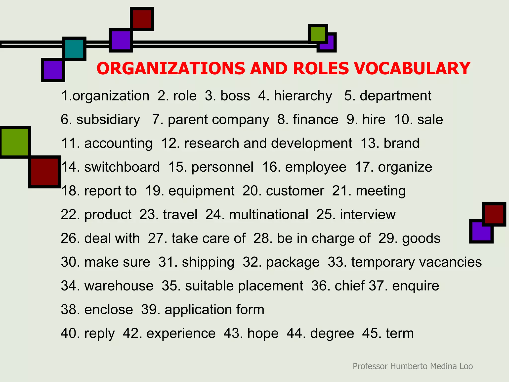 Organizations And Roles Vocabulary | PPT