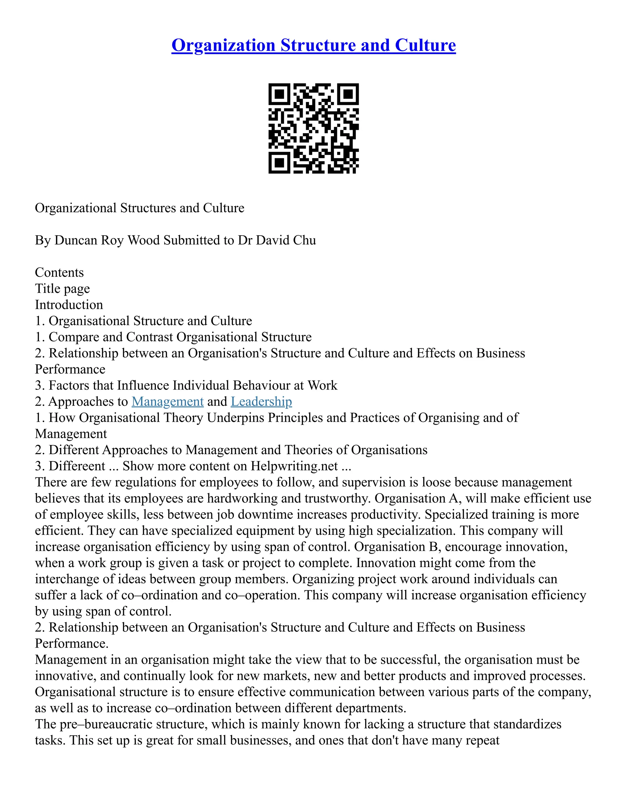 Organization Structure And Culture | PDF