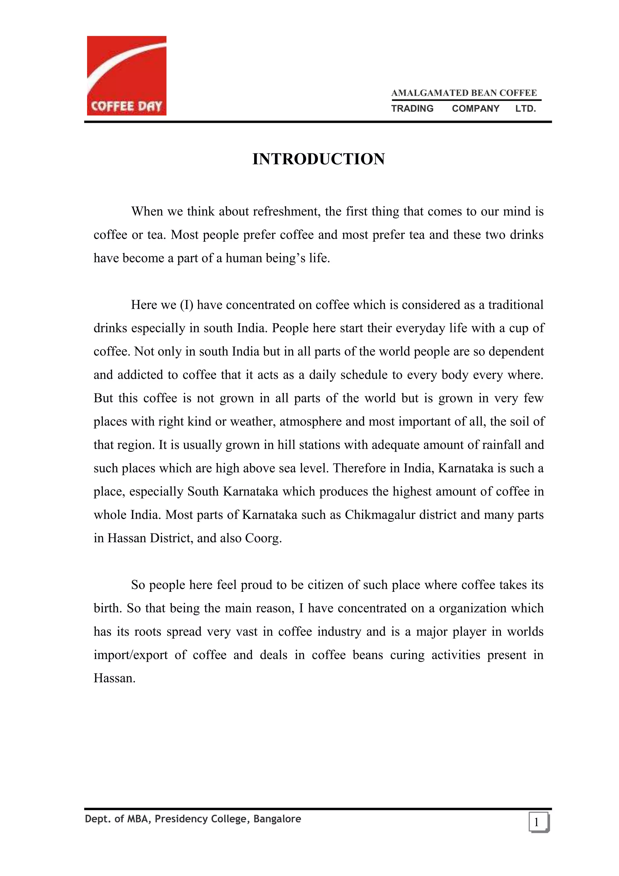 Organization study at coffee day | DOCX
