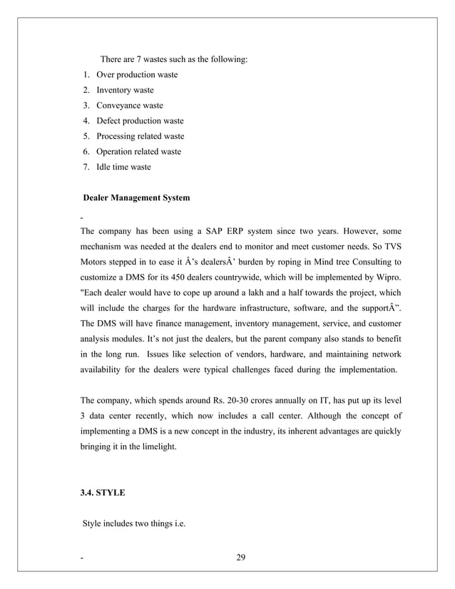 Organization study at tvs | DOC | Automotive Industry | Industries