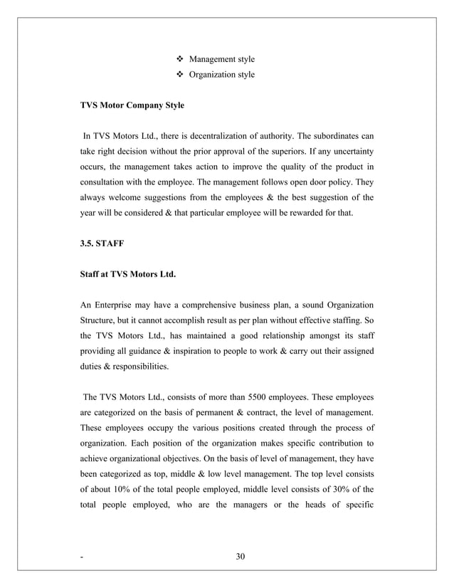 Organization study at tvs | DOC | Automotive Industry | Industries
